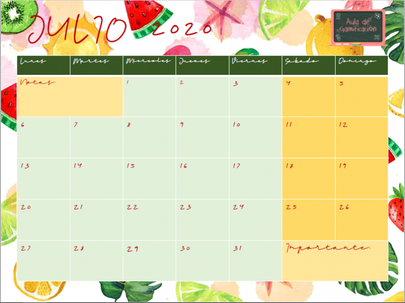 Planning julio 2020 – Aula de gamificación